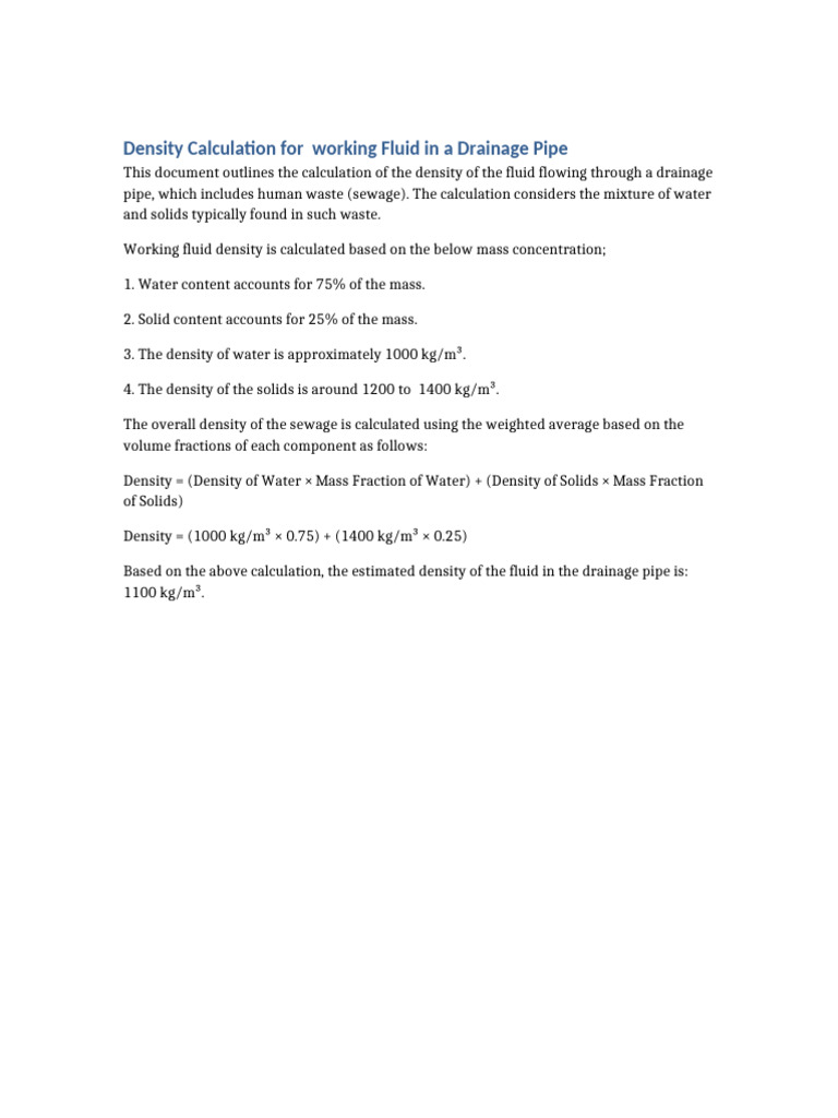 Density of Sewage in Drainage Pipes | PDF