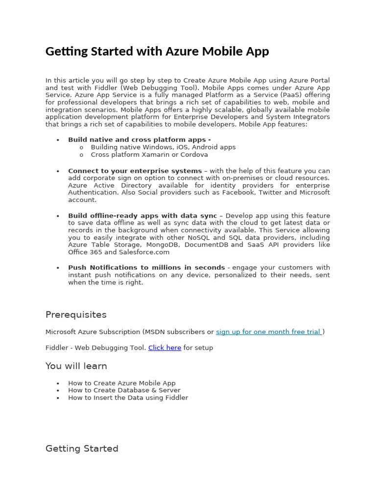 01 - Getting Started With Azure Mobile App | PDF | Microsoft Azure ...