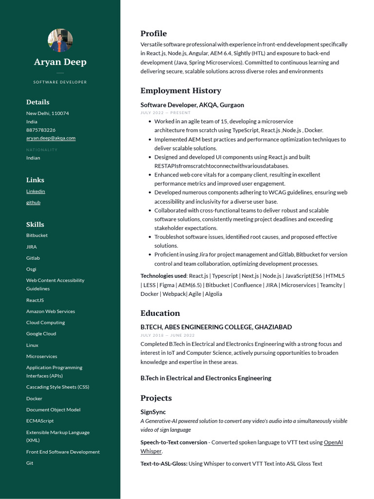 Aryan Deep - Software Developer | PDF | Xml | Cloud Computing