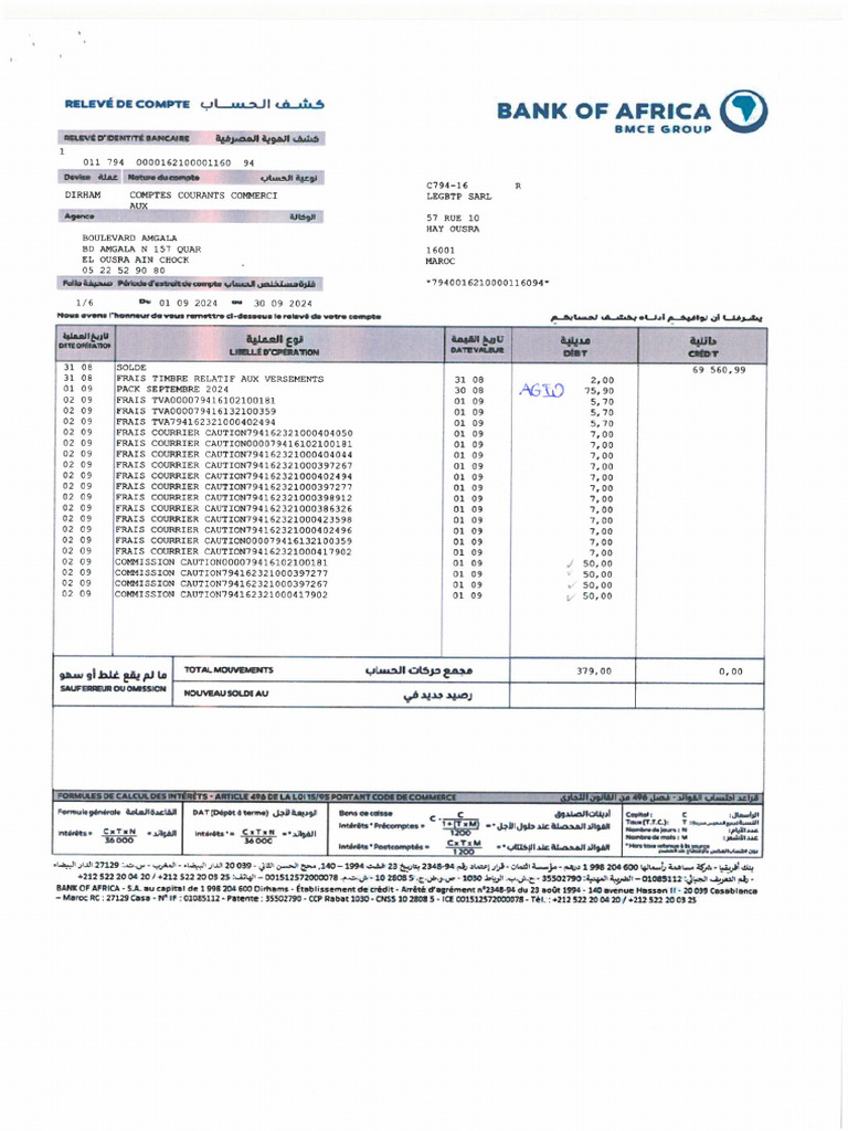 Releve Bancaire Septembre 2024 | PDF