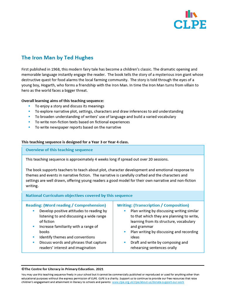 Teaching Sequence for The Iron Man | PDF | Narrative | Literacy