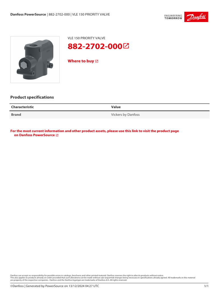 Danfoss Product Details 2024 12 13 | PDF
