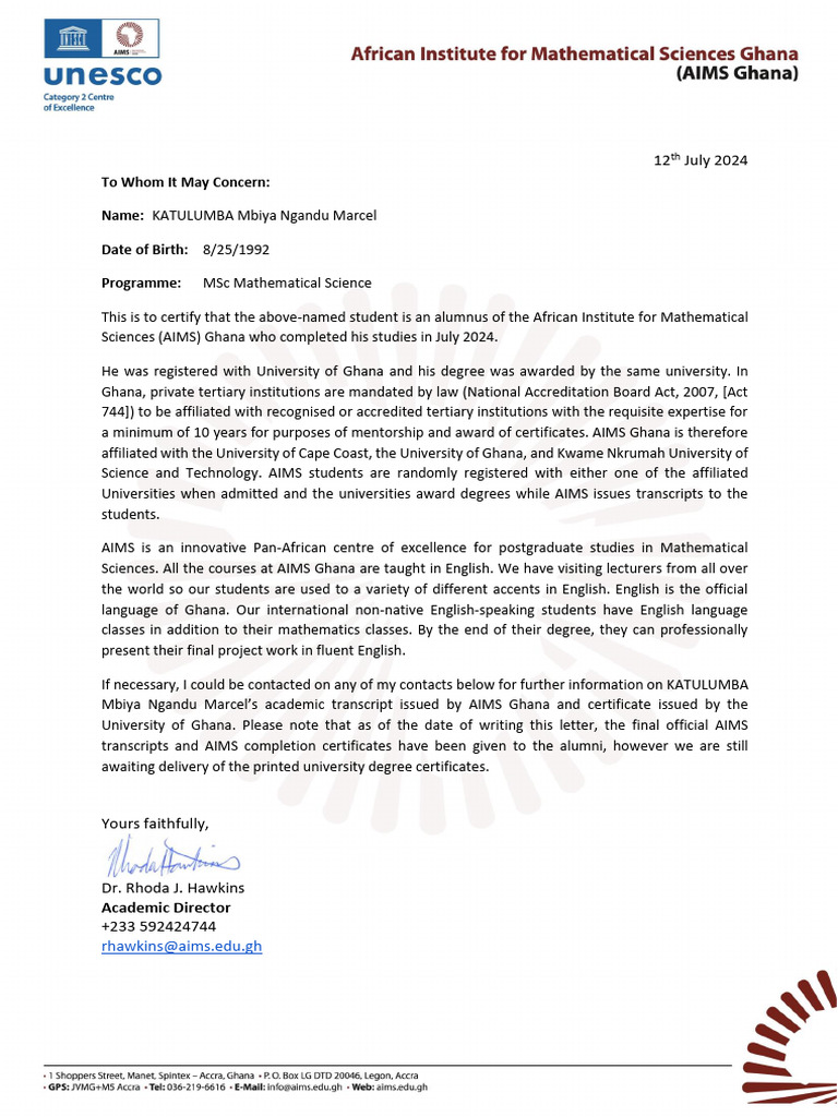 MSc Mathematical Science Certification | PDF