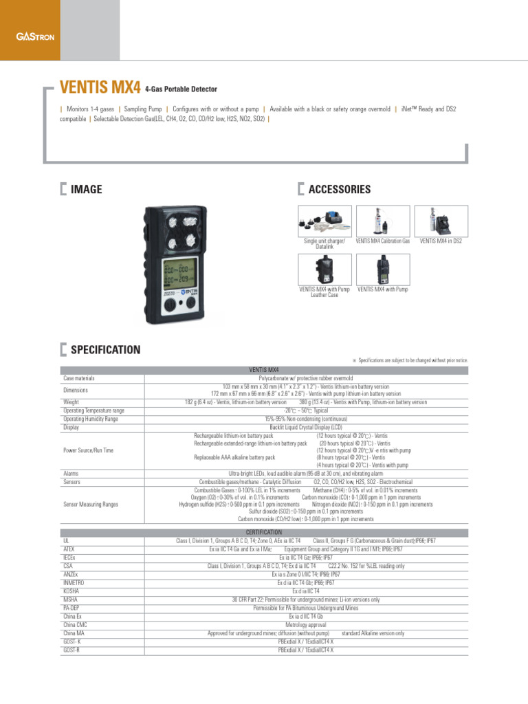 4-Gas Portable Detector VENTIS MX4 | PDF | Carbon Dioxide | Industrial ...