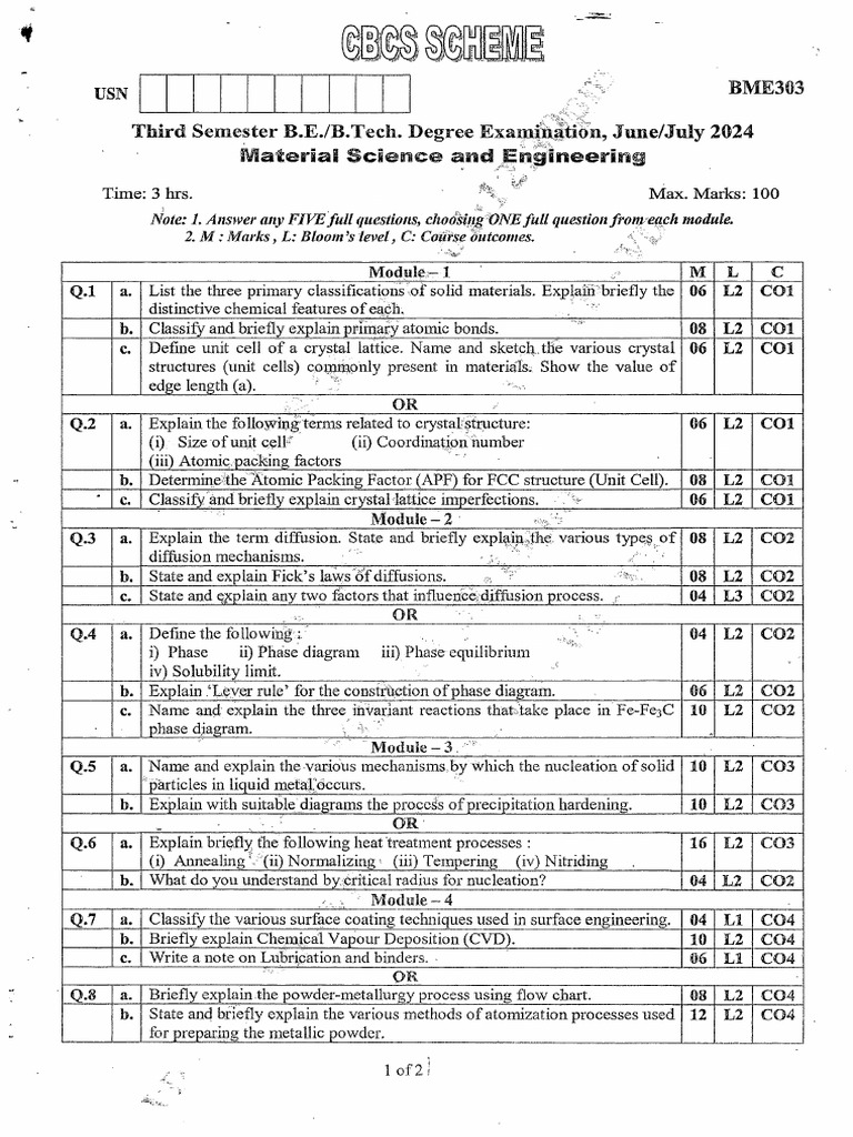 MSM_BME303_VTU-QP-Soln-1 | PDF