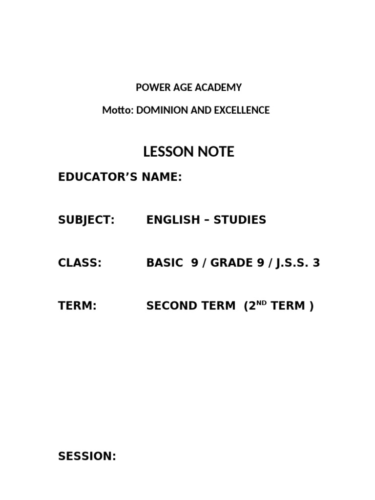 English Studies JSS3 2ND Term Note | PDF | Preposition And Postposition ...