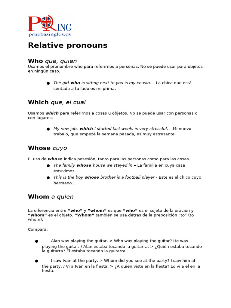 Relative Pronouns | PDF | Gramática | Sintaxis