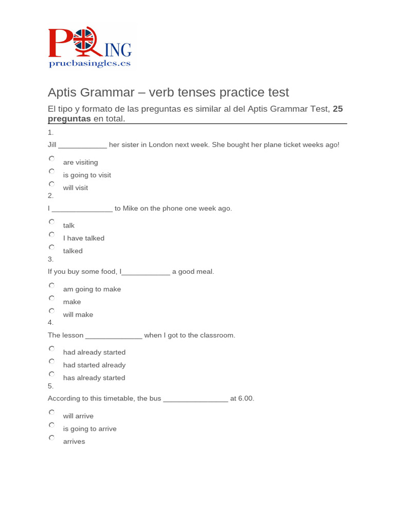 Verb tenses test | PDF | Syntax | Language Mechanics