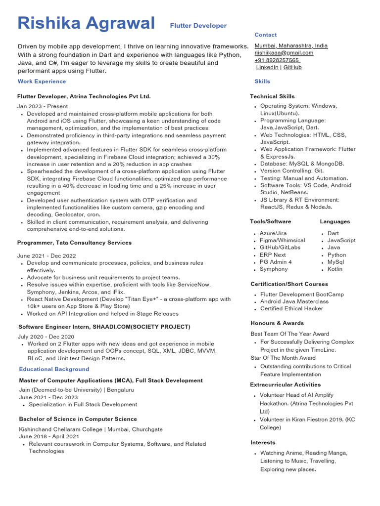 Rishika Agrawal Resume | PDF | Cross Platform Software | Mobile App
