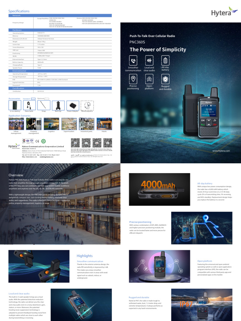 Hytera PNC360S PoC Radio Specs | PDF | Radio | Computer Engineering