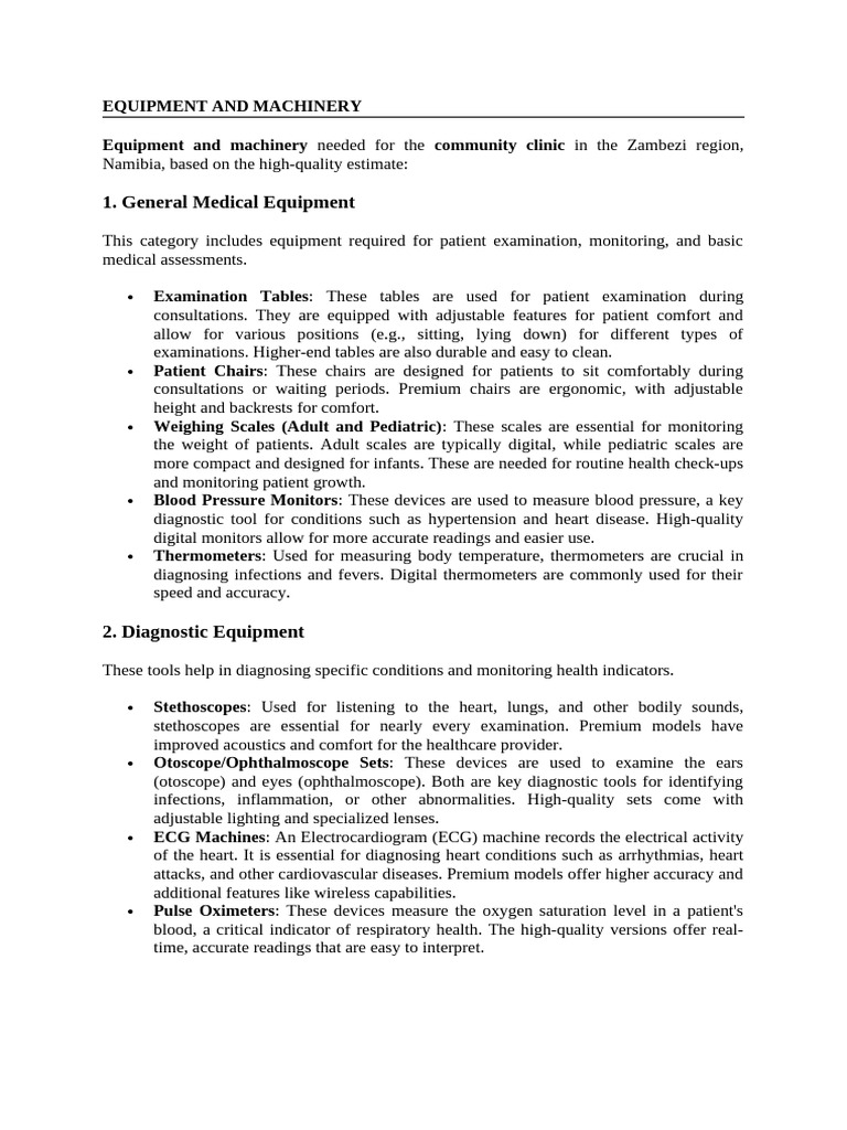 Kondozi Equipment and Machinery | PDF | Clinical Medicine | Medical ...