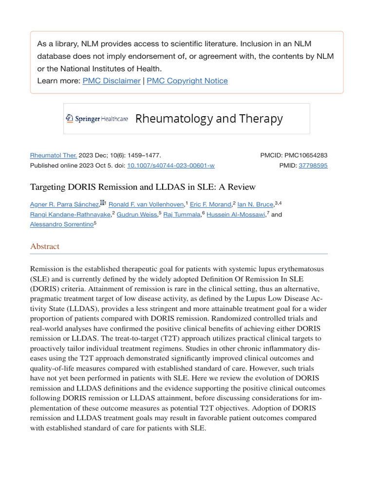 Targeting DORIS Remission and LLDAS in SLE- A Review - PMC | PDF ...