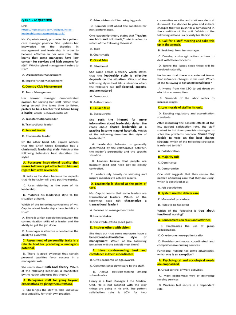 Nursing Leadership Nurseslabs | PDF | Leadership | Nursing