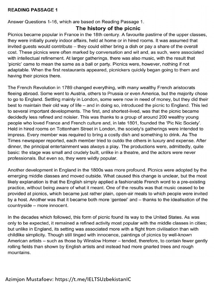 Day 1 Passage 1 Picnic | PDF