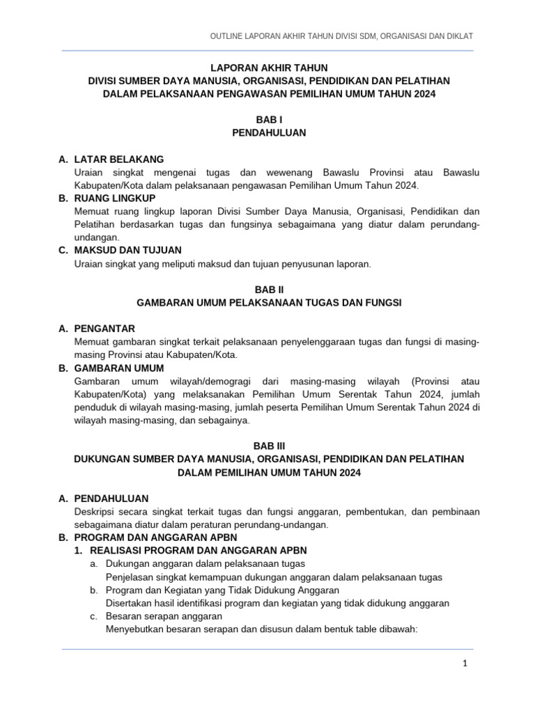 Outline Laporan Akhir Tahun 2024 - Kab Kota | PDF
