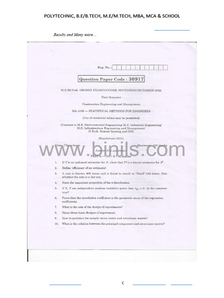 MA 4159 Statistical Methods For Engineers - Watermark - Compress | PDF