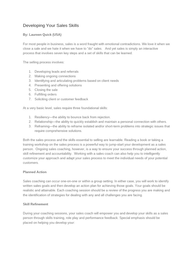 Developing Your Sales Skills | PDF | Sales | Communication