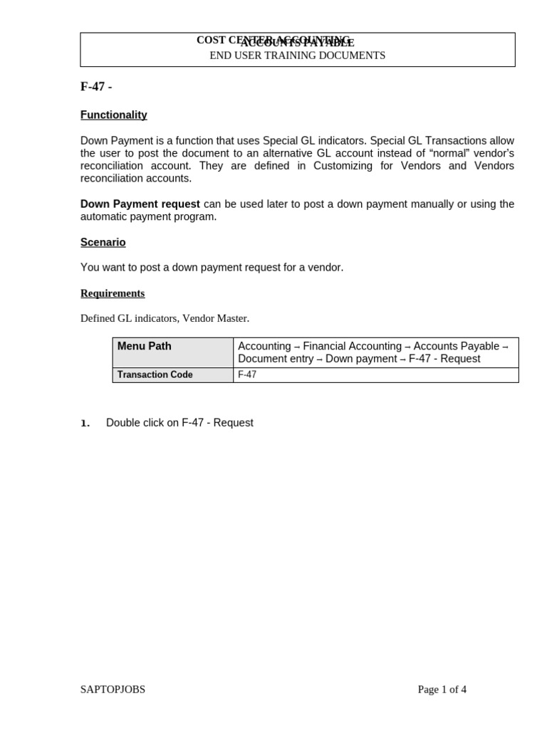 F-47 Vendor Down Payment Request | PDF | Accounts Payable | Payments