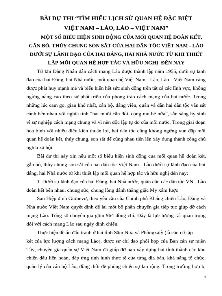 Bai Du Thi Tim Hieu Lich Su Quan He Dac Biet Viet Nam Lao | PDF