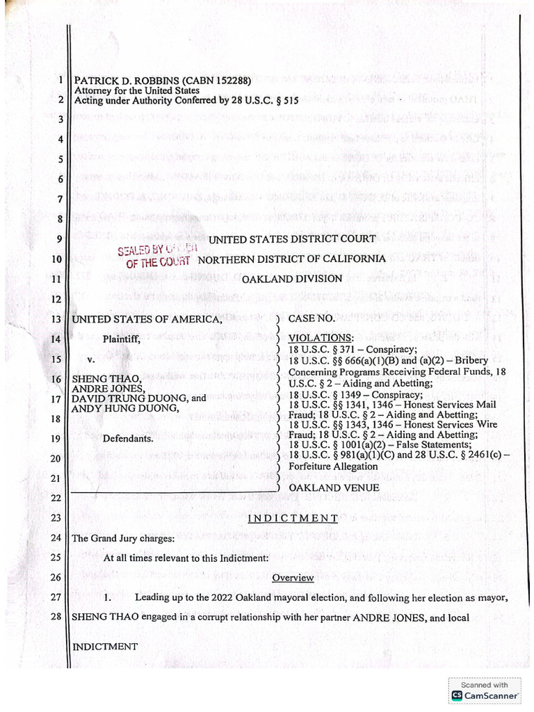 Former Oakland Mayor Sheng Thao Federal Indictment | PDF