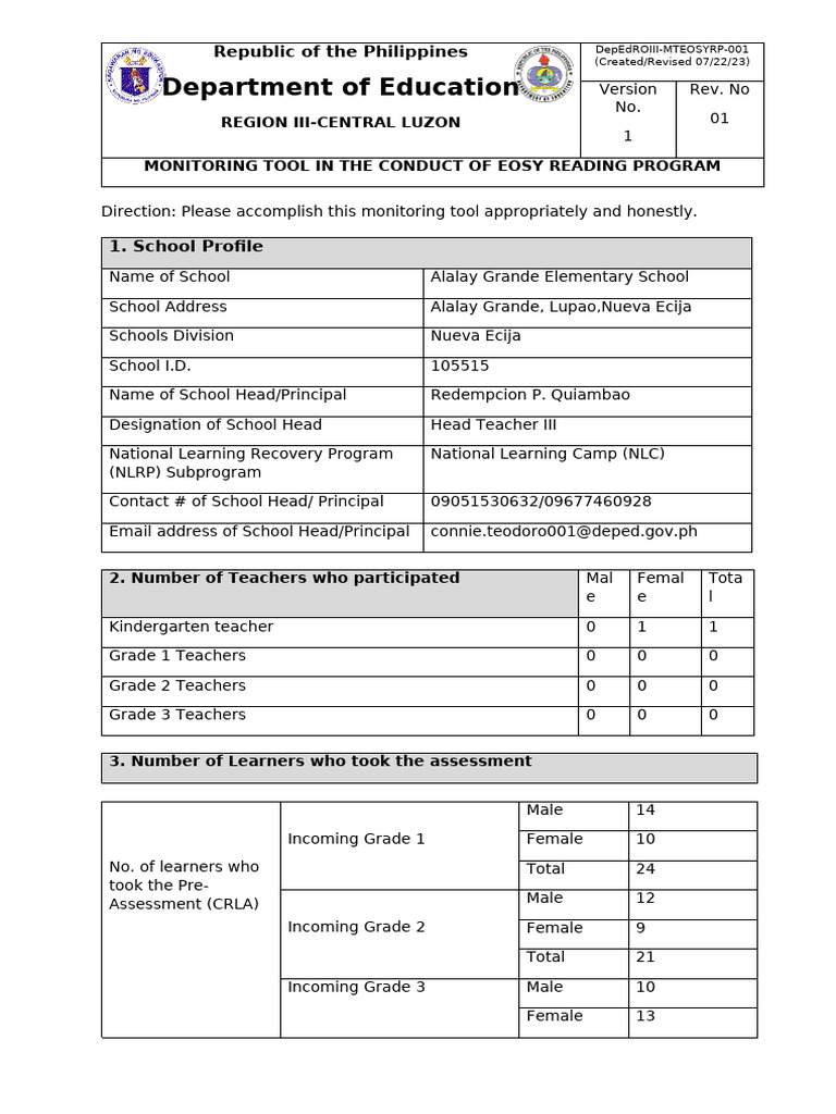 Coded Monitoring Eosy Reading Program | PDF | Behavior Modification | Learning
