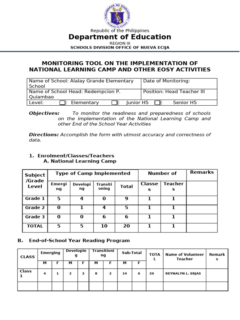 AGES NLC Monitoring Tool | PDF | Differentiated Instruction | Human ...