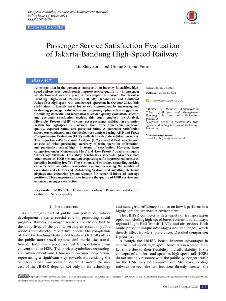 EJBMR - Passenger Service Satisfaction Evaluation-Published | PDF ...