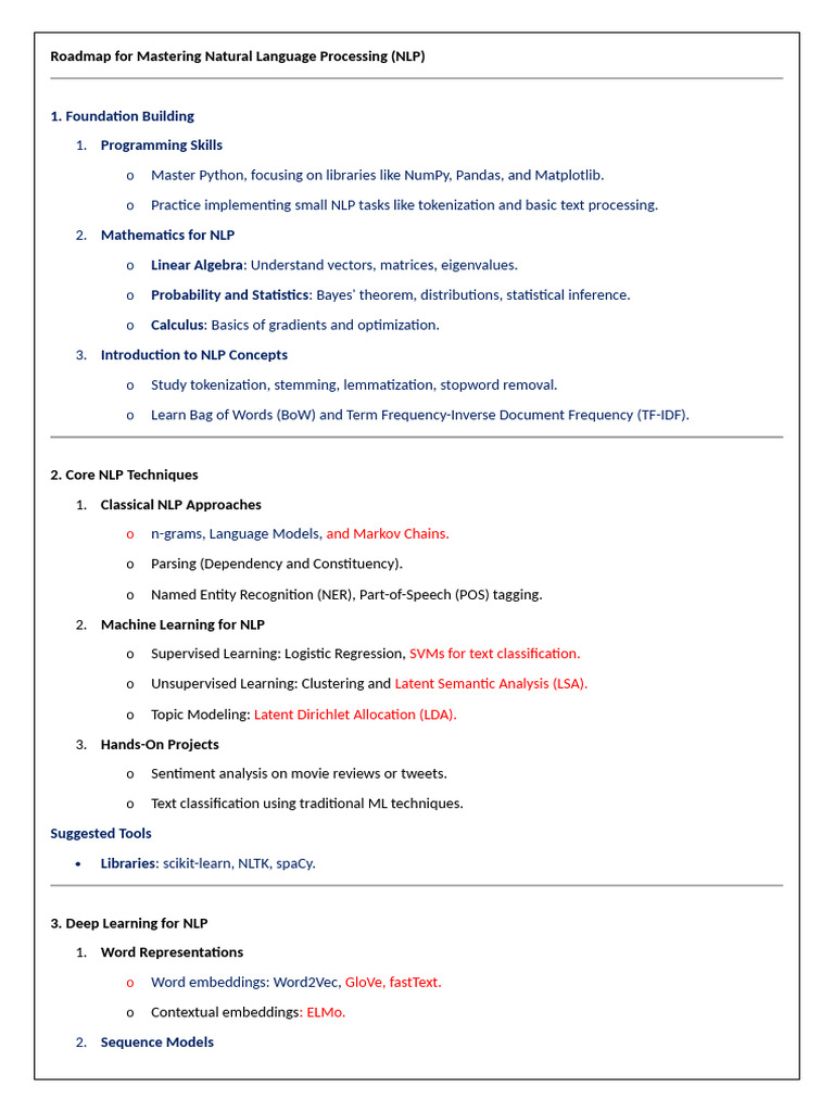 Roadmap For Mastering Natural Language Processing | PDF | Computational ...