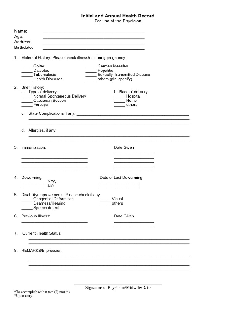 CDC CDW Initial-Pertinent Health History | PDF | Childbirth | Motherhood