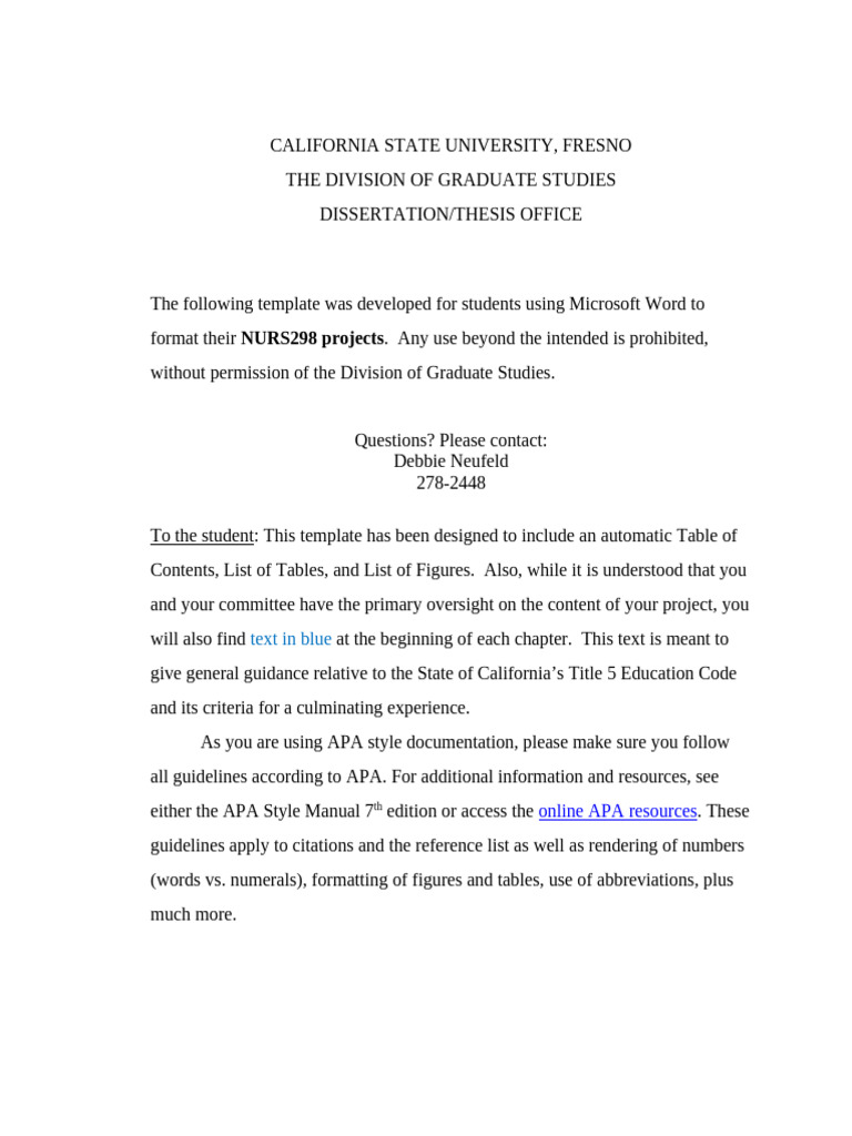 CSU Fresno Thesis Template Guide | PDF | Apa Style | Paragraph