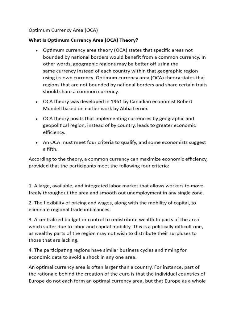 Optimum Currency Area | PDF