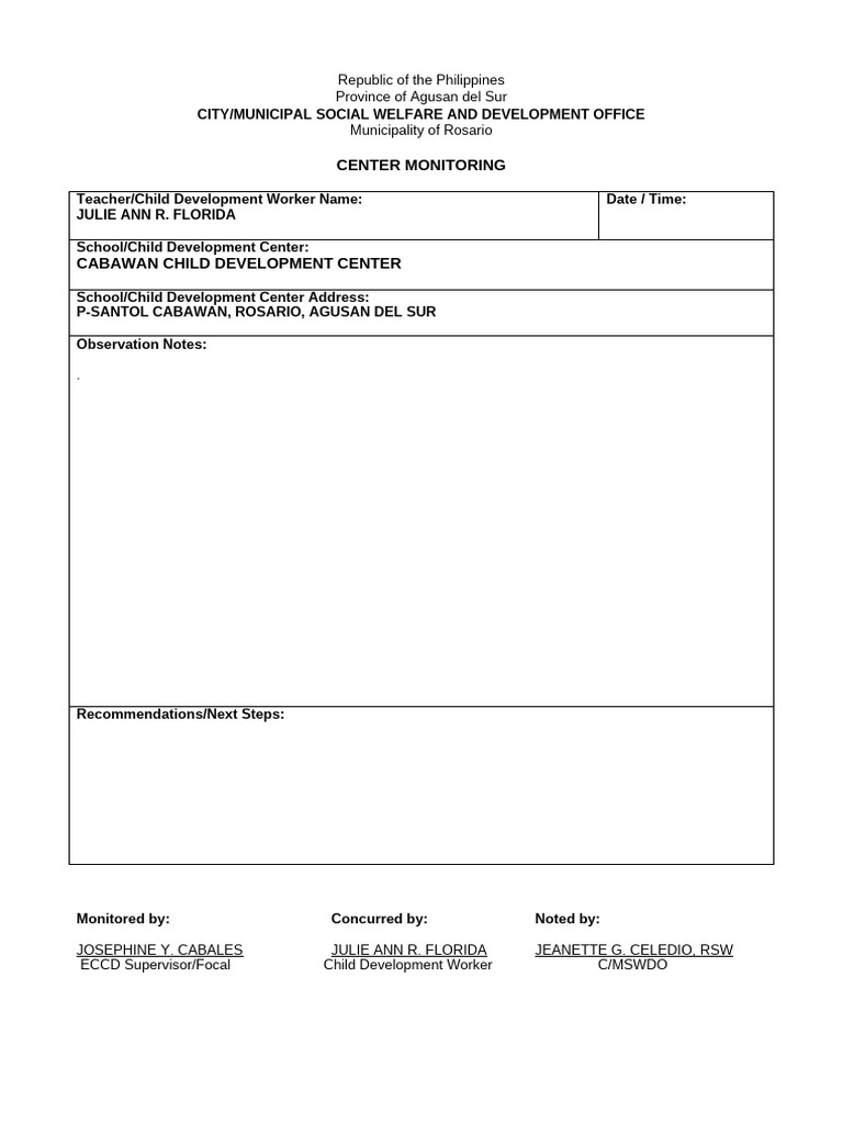 Child Development Center Monitoring Report | PDF