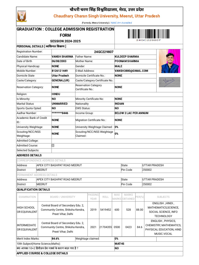 Admission Registration Form | PDF