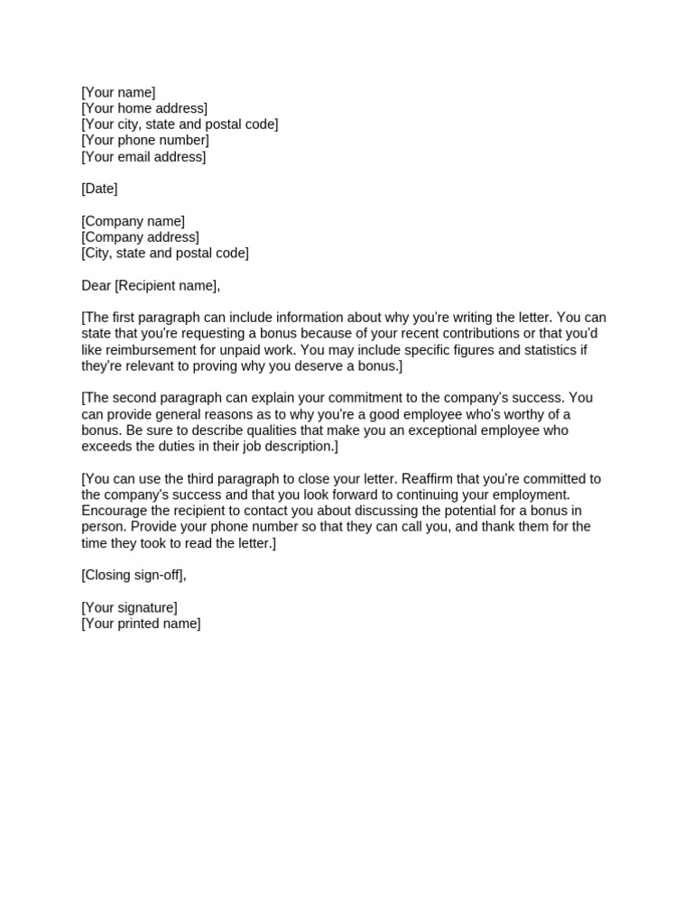 Bonus Request Letter Template 1 | PDF
