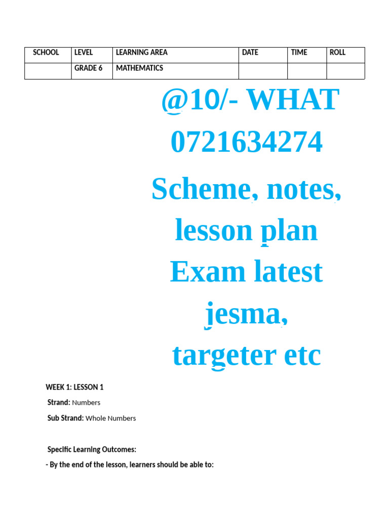 WHT.0721634274. Gr 6 Rationalized Mathematics Lesson Plans Term 1 | PDF ...