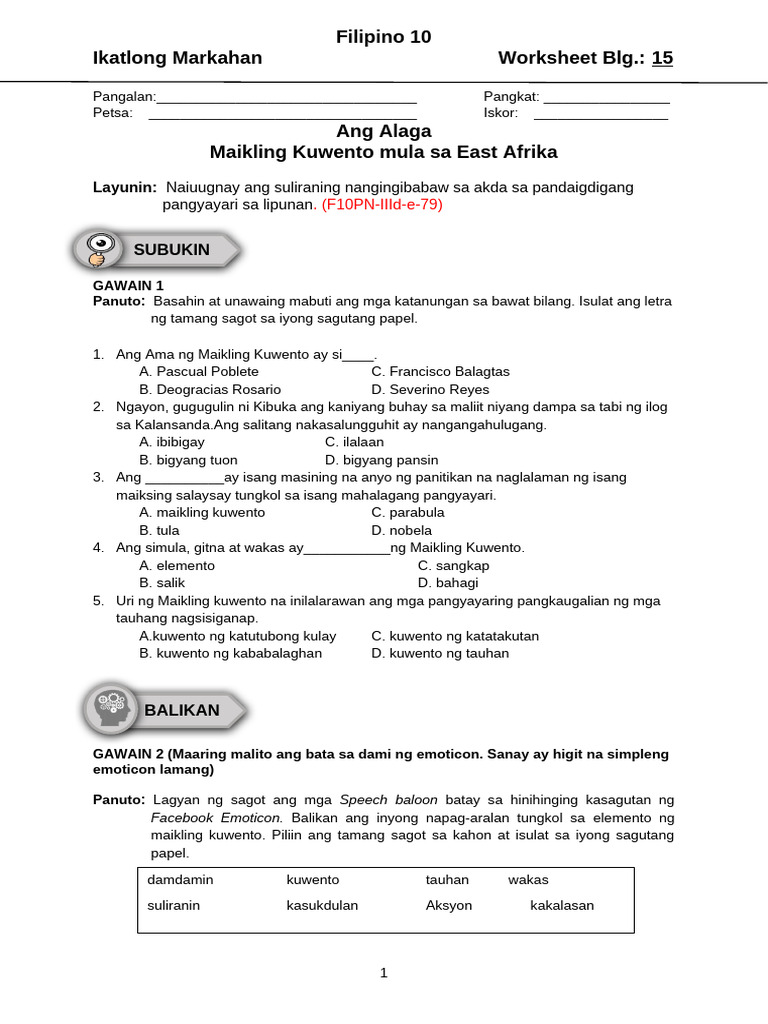 Filipino10_3Q_Worksheet_15 | PDF