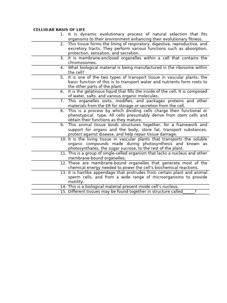 CELLULAR BASIS OF LIFE | PDF | Cell (Biology) | Chromosome