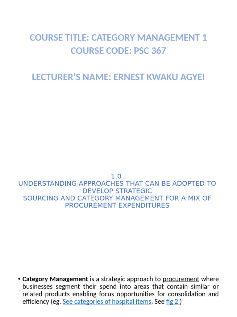 Category Management Lecture Notes | PDF | Procurement | Supply Chain