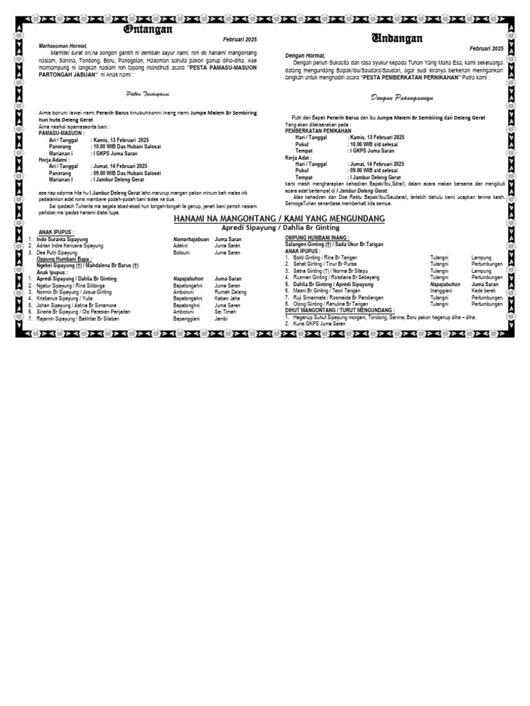 Undangan Simalungun INDO SURANTA SIPAYUNG 200 L 1 | PDF