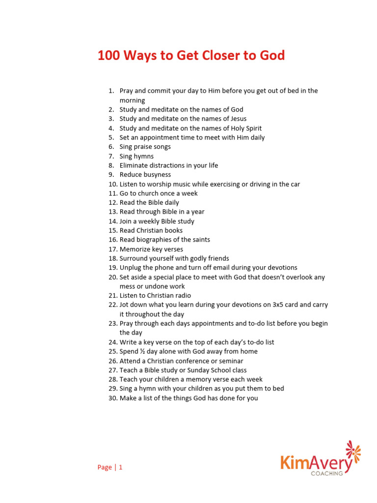 100 Ways To Get Closer To God | PDF | Prayer | Jesus