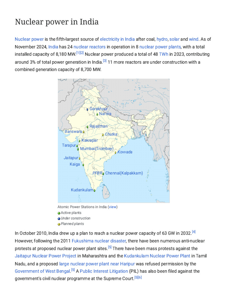 Nuclear Power in India - Wikipedia | PDF | Nuclear Power | Uranium