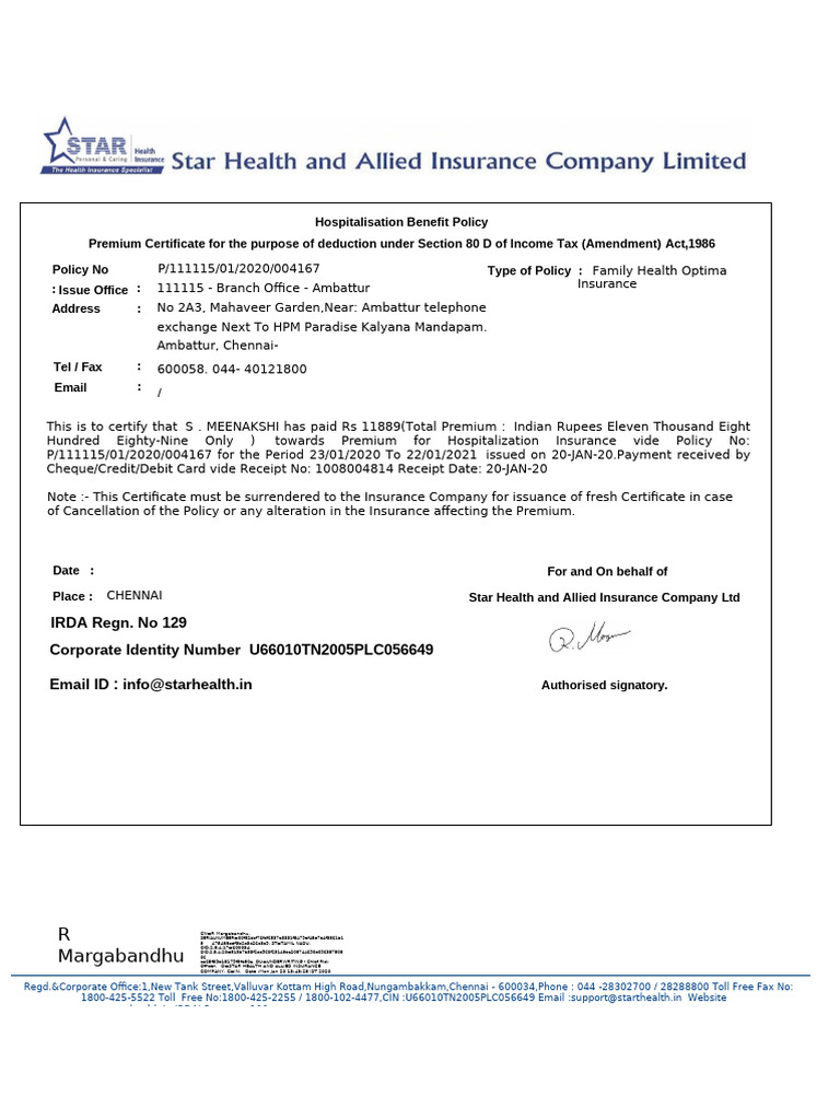 80D Certificate | PDF | Insurance | Financial Services