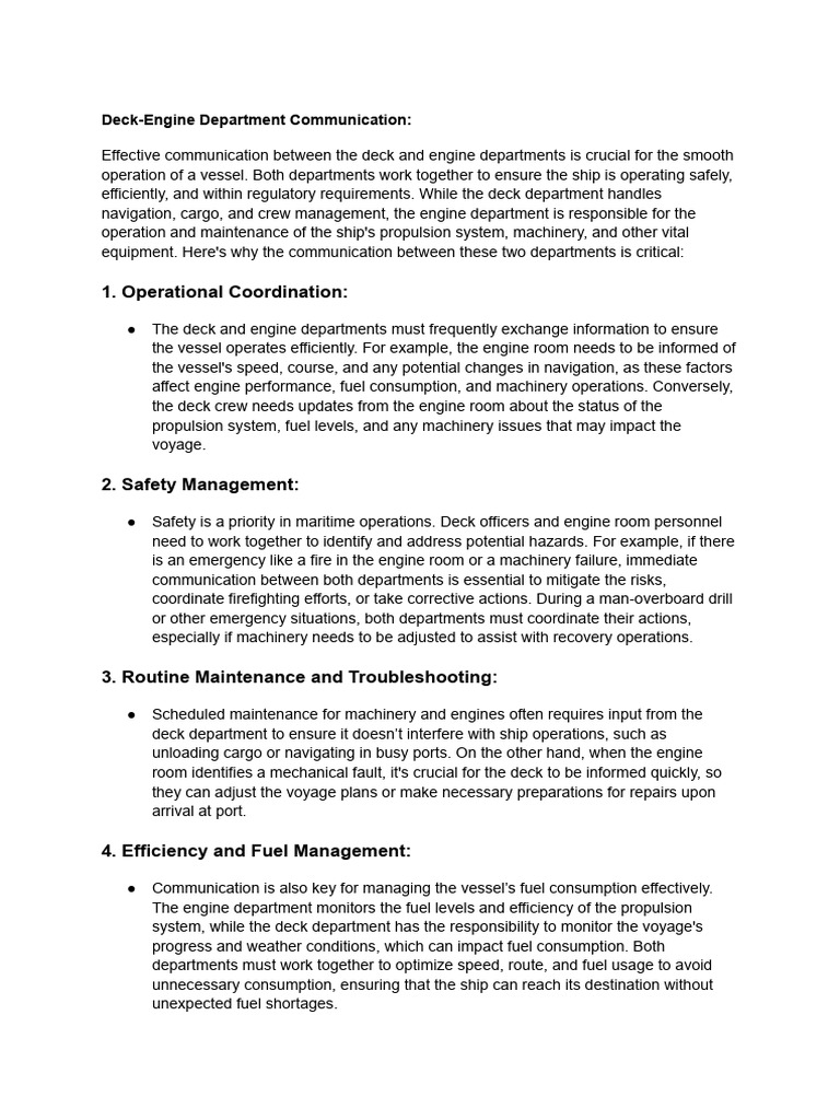 Deck-Engine Department Communication_ (1) | PDF | Ships | Engines