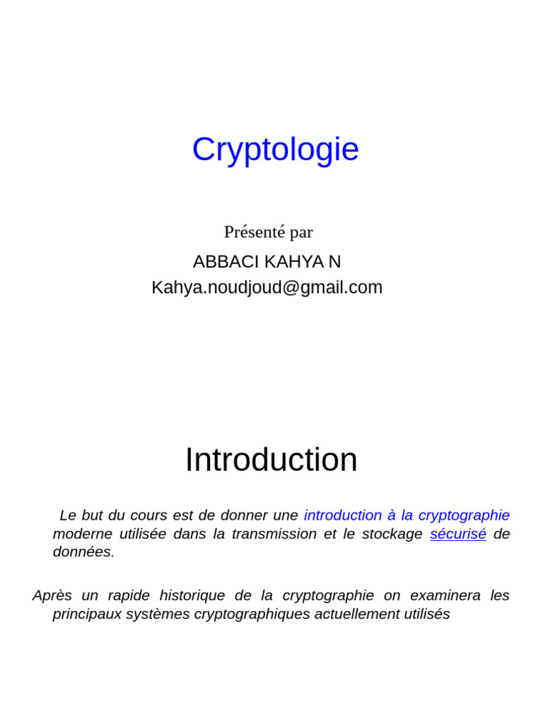 Introduction à la cryptologie moderne | PDF | Cryptanalyse | Cryptographie