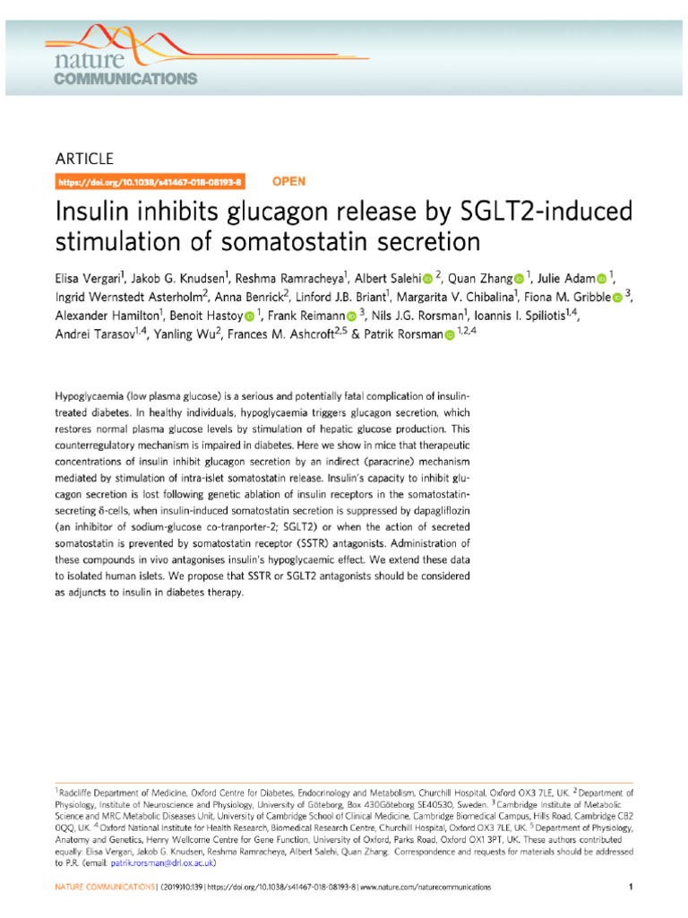 Insulin Inhibits Glucagon Release by SGLT2-Induced Stimulation of ...