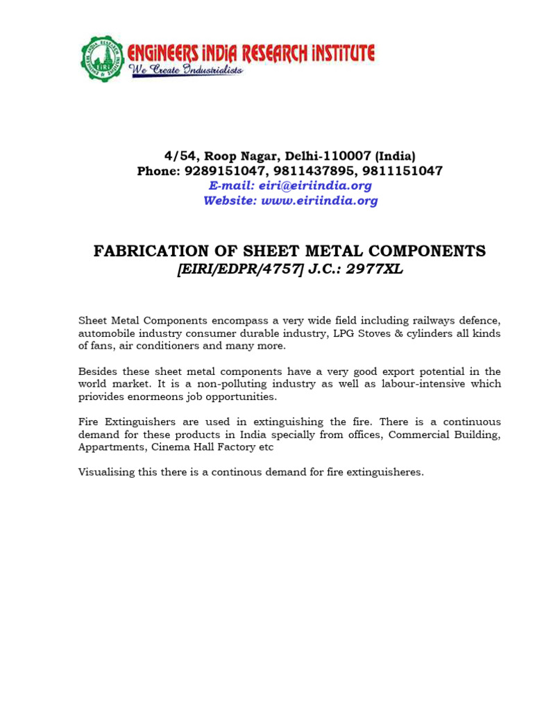 Sheet Metal Fabrication Project Report | PDF | Sheet Metal | Capital ...