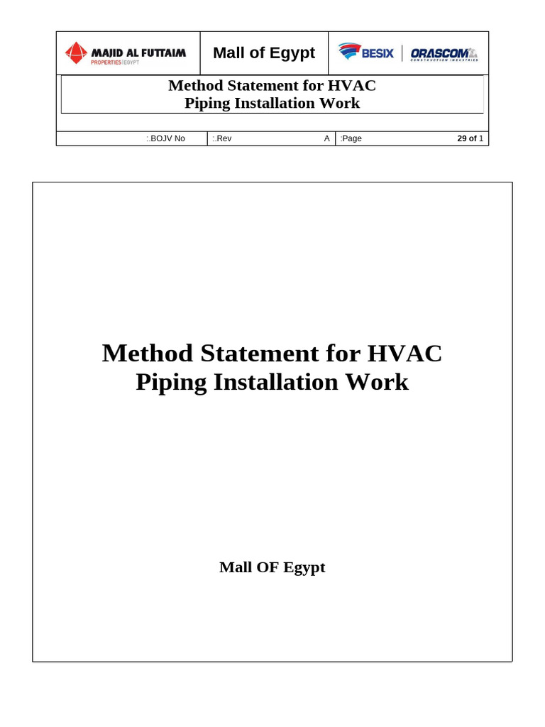 Method Statement For HVAC Piping Work Installation | PDF | Pipe (Fluid ...