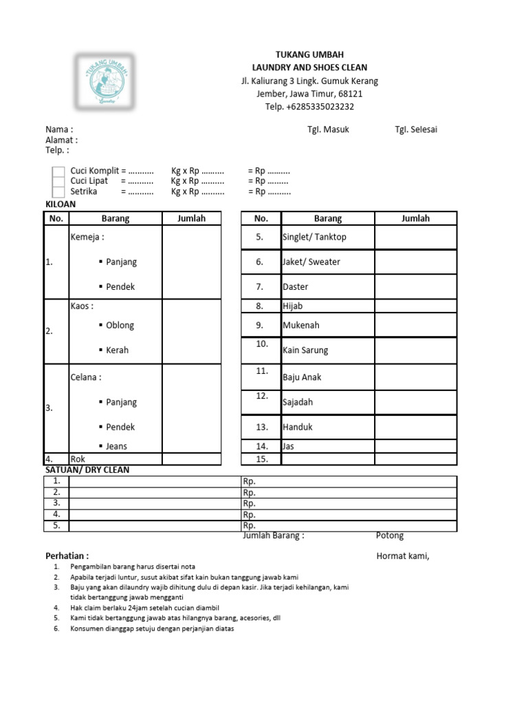 Nota Laundry dan Cuci Sepatu | PDF