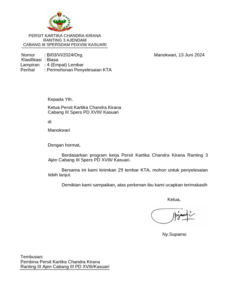Permohonan Penyelesaian KTA Persit 2024 | PDF