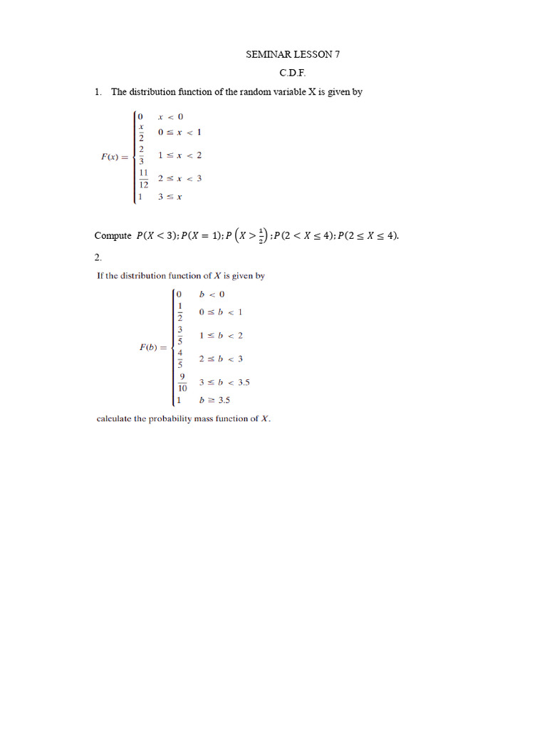 Probability Calculations for Random Variable X | PDF